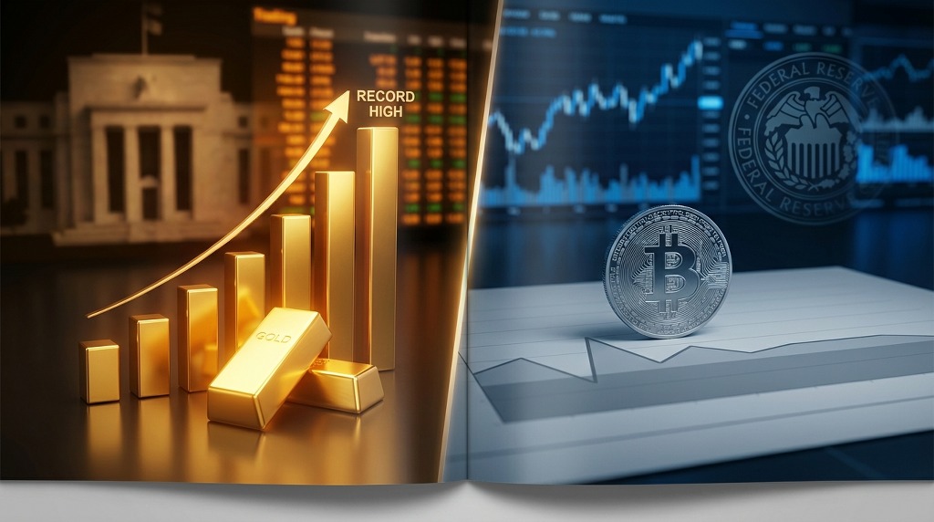 Bitcoin Stalls As Gold Hits Record $5,400 After Powell Remarks
